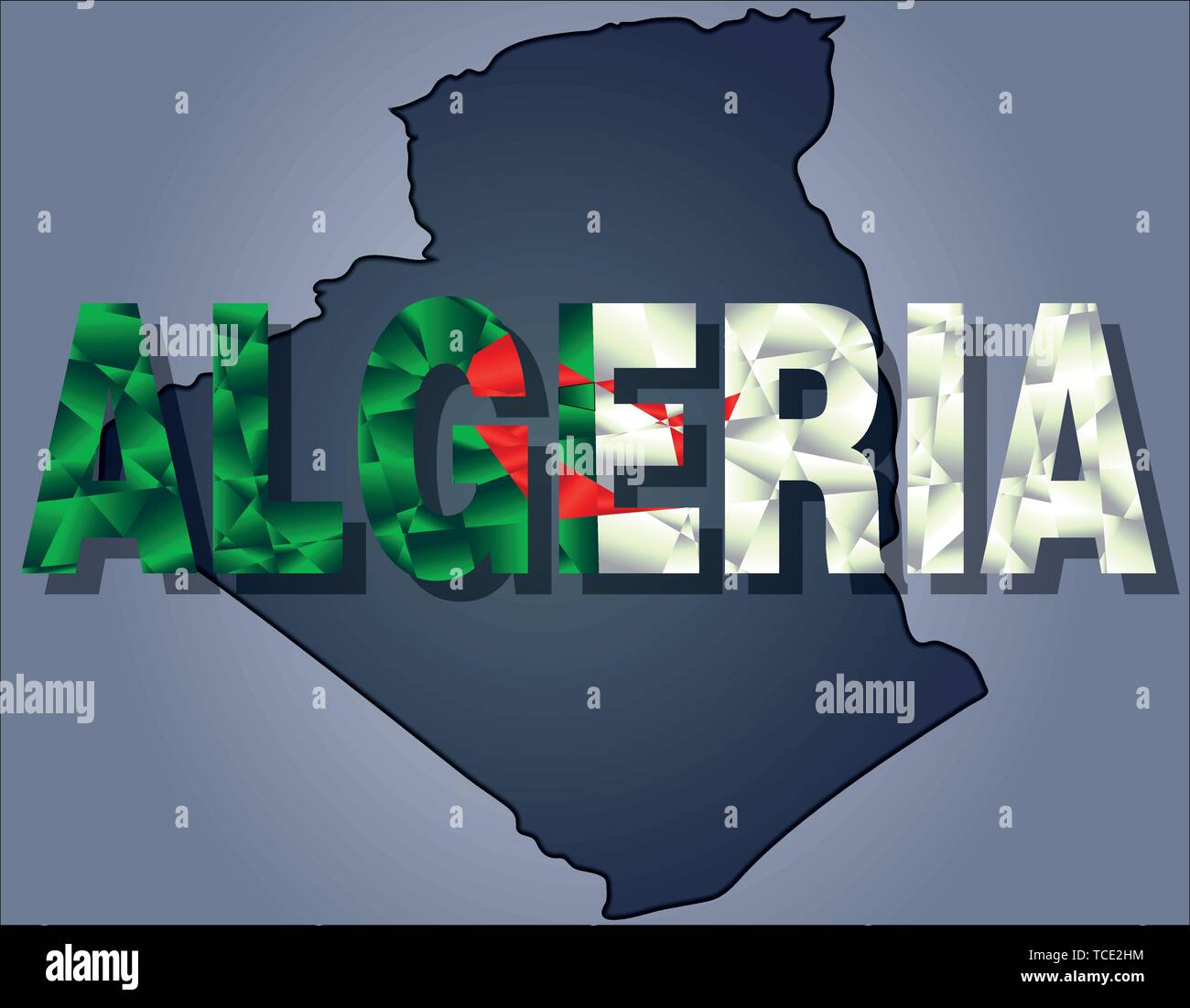 The contours of territory of Algeria and Algeria word in colours of the ...