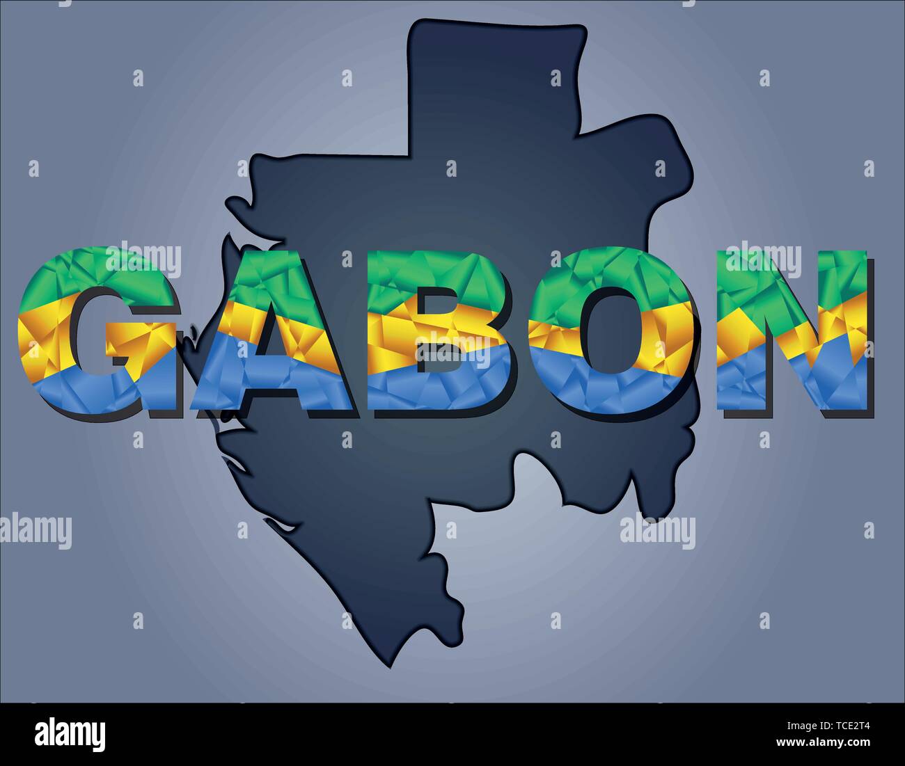 The contours of territory of Gabon and Gabon word in colours of the ...