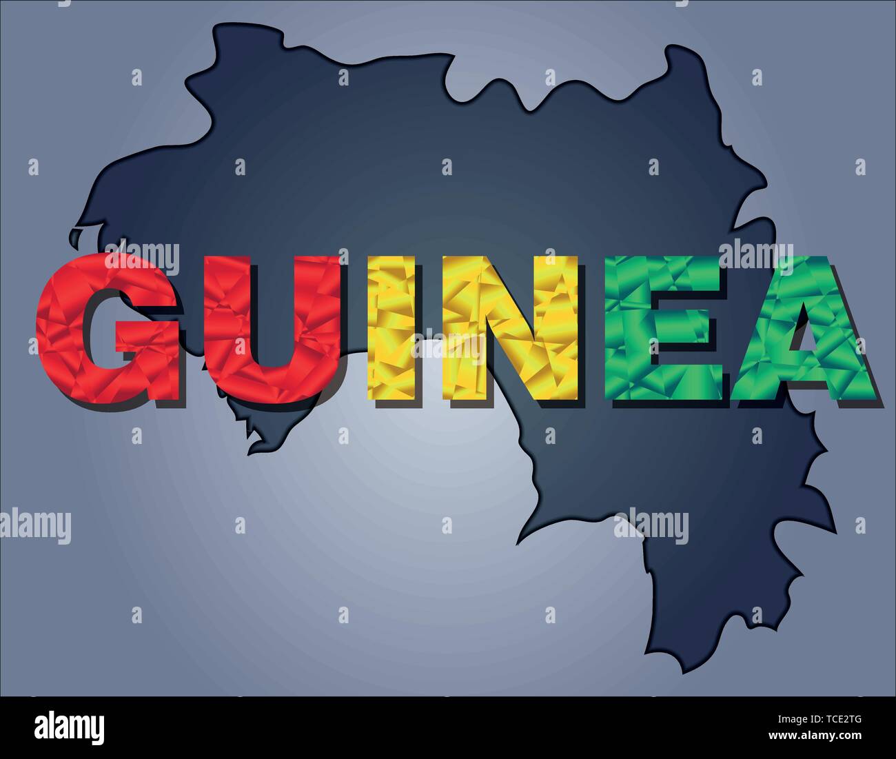 The contours of territory of Guinea and Guinea word in colours of the ...