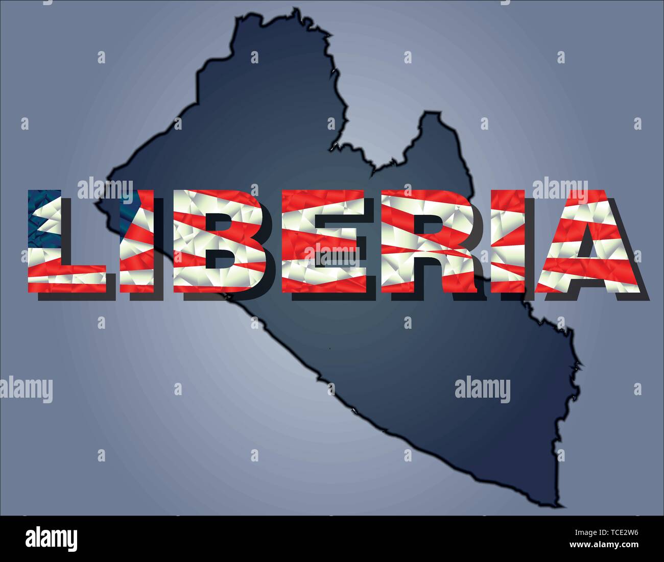 The contours of territory of Liberia and Liberia word in colours of the ...
