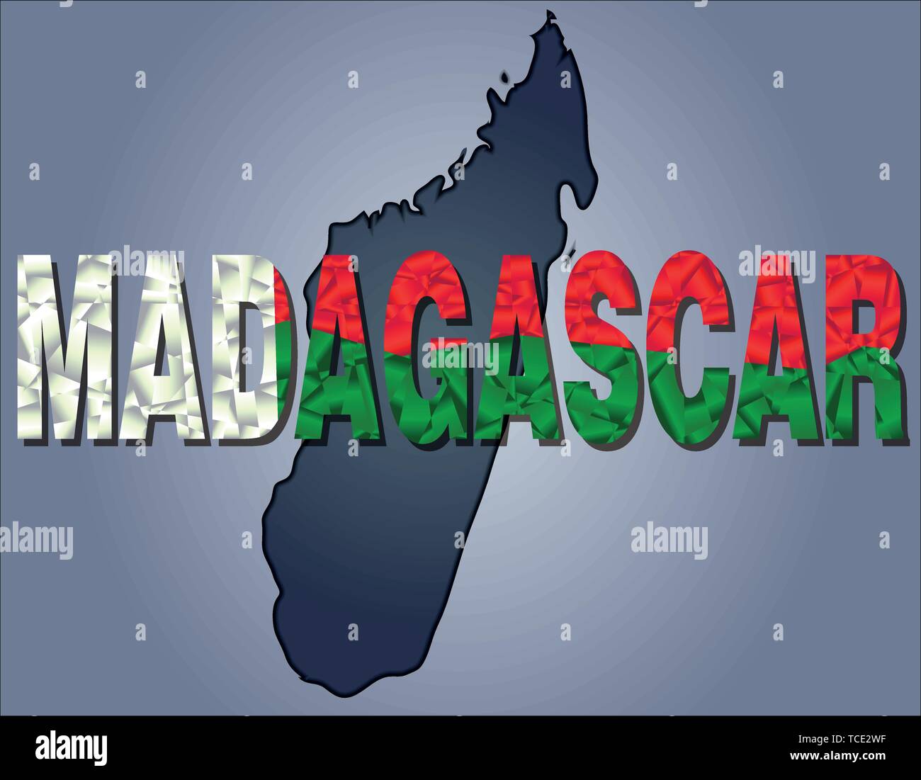 The contours of territory of Madagascar and Madagascar word in colours ...