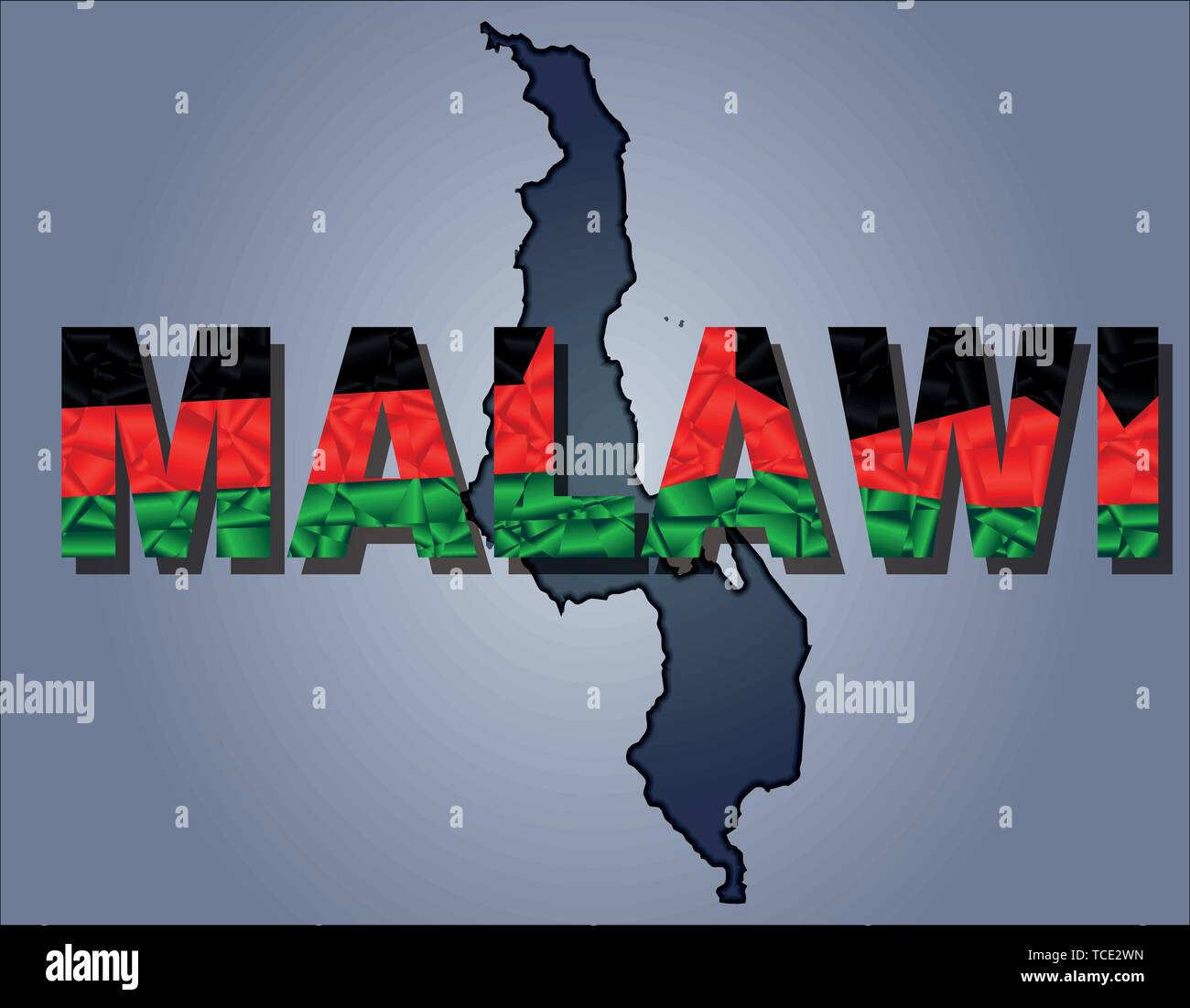 The contours of territory of Malawi and Malawi word in colours of the ...