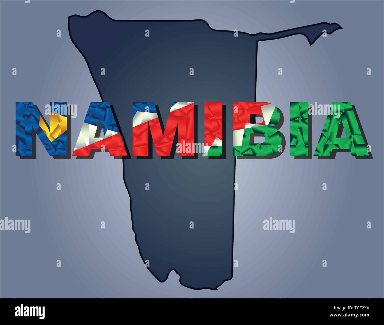The contours of territory of Namibia and Namibia word in colours of the ...