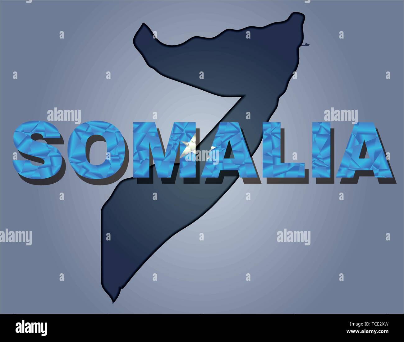 The contours of territory of Somalia and Somalia word in colours of the ...