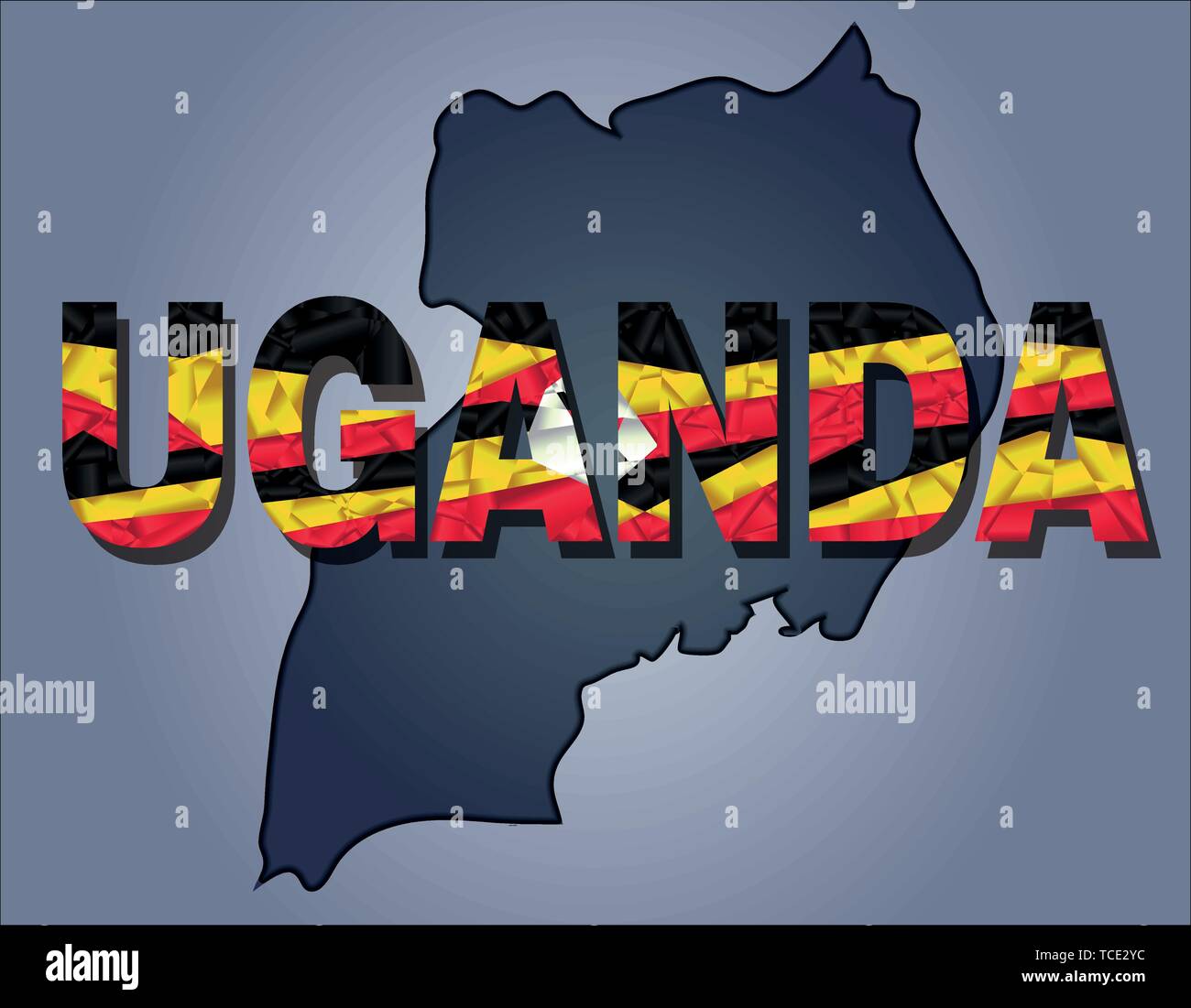 The contours of territory of Uganda and Uganda word in colours of the ...