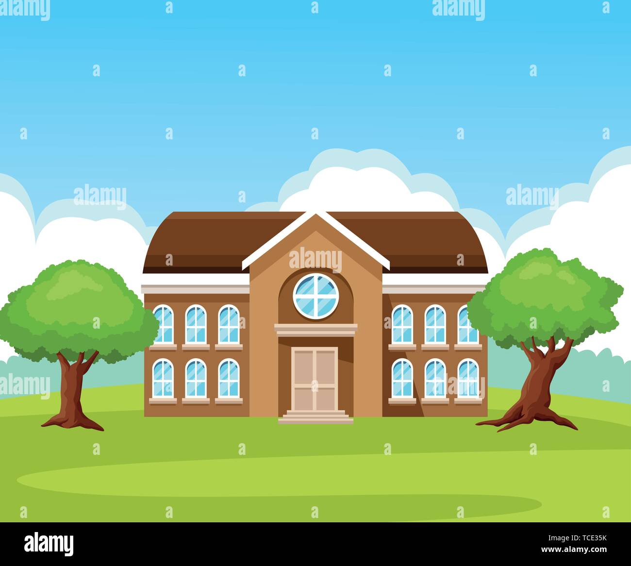 School building in nature cartoons Stock Vector Image & Art - Alamy