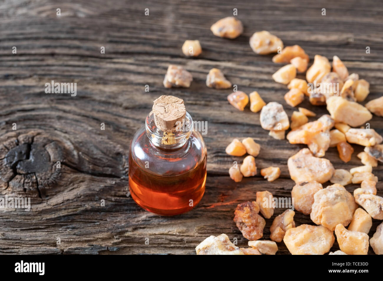 A bottle of styrax benzoin essential oil and resin Stock Photo - Alamy