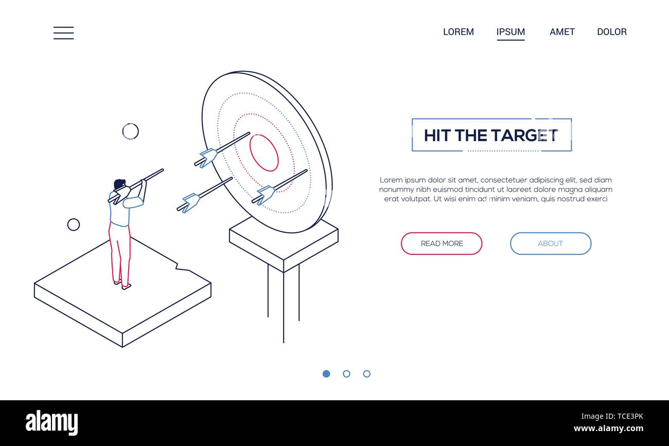 Hit the target - line design style isometric web banner Stock Vector ...