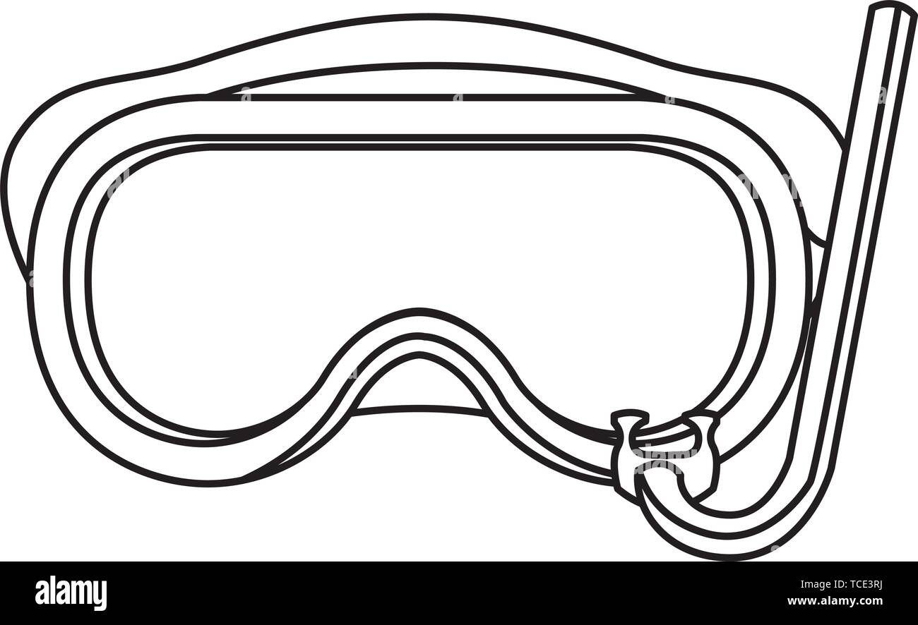 Diving mask equipment cartoon isolated in black and white Stock Vector ...