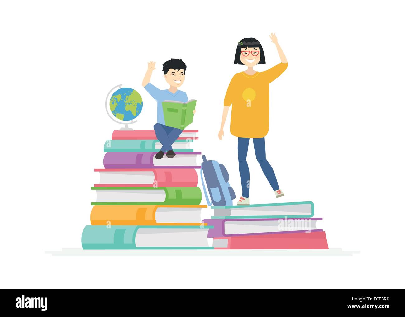 Chinese school children - cartoon people characters illustration Stock ...