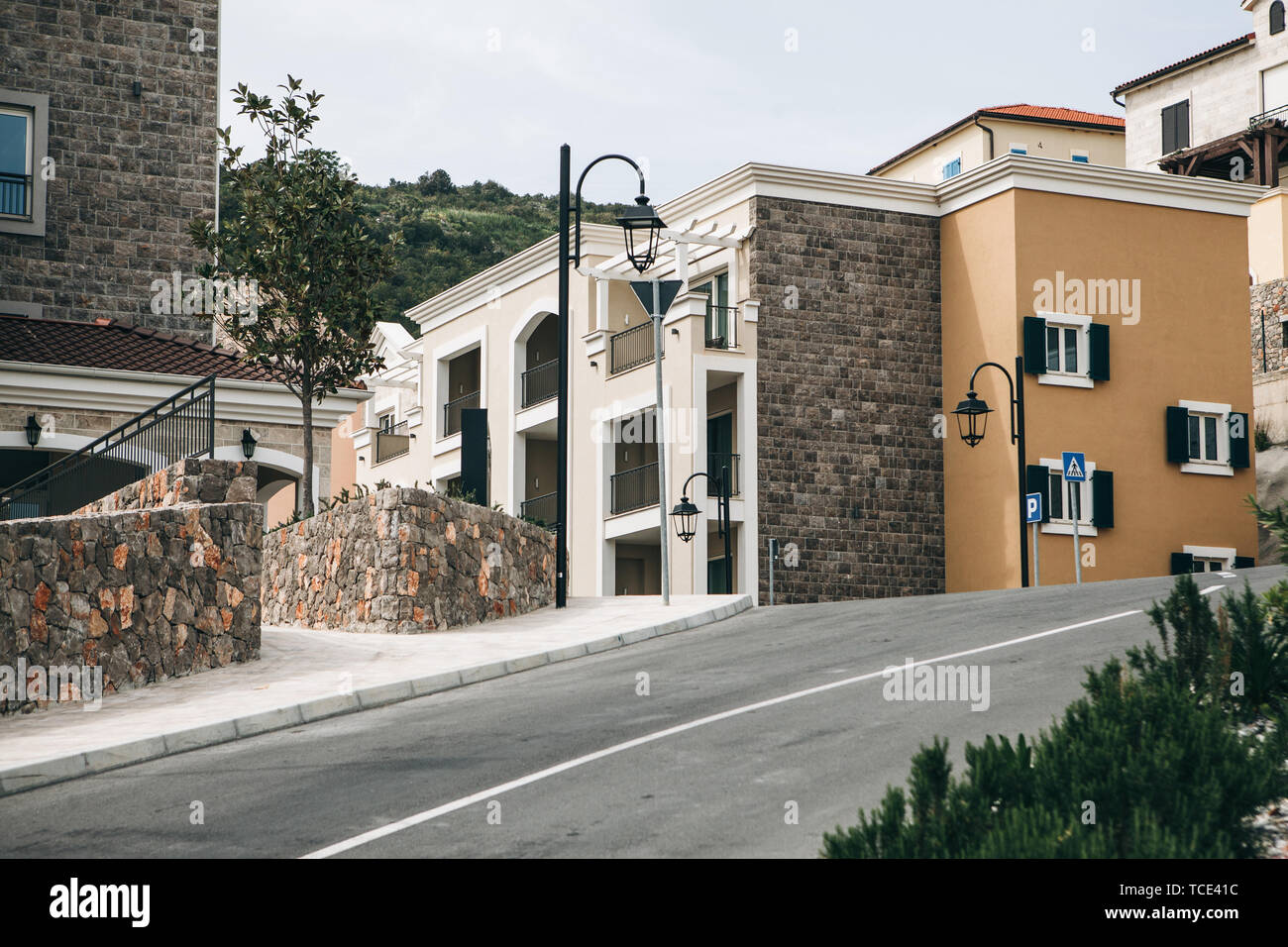 Beautiful view of a modern residential area or district. Residential ...