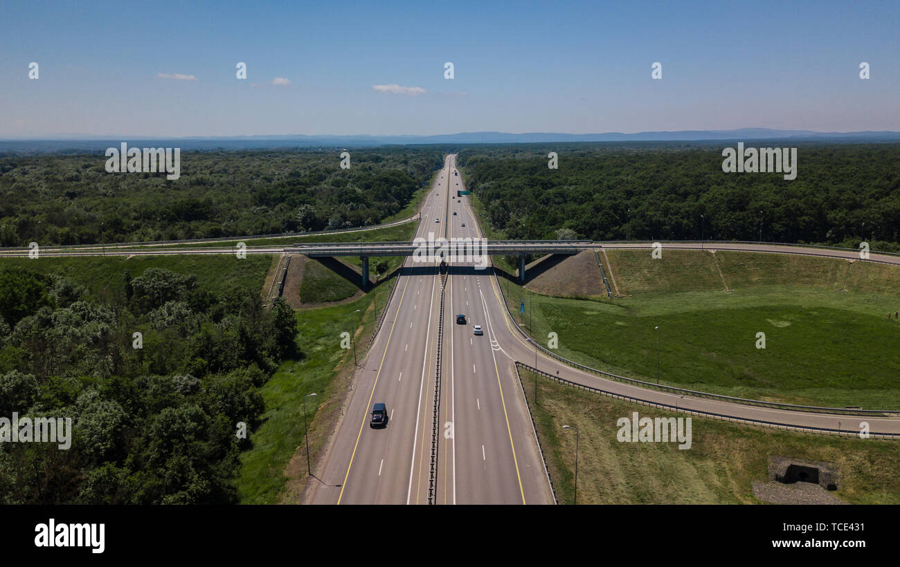 Aerial view of highway cloverleaf interchange seen from above Stock ...