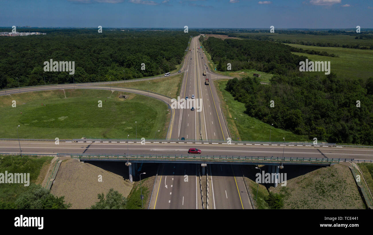 Aerial view of highway cloverleaf interchange seen from above Stock ...