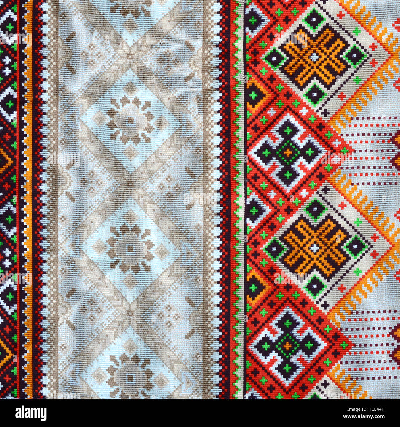 Traditional Ukrainian folk art knitted embroidery pattern on textile ...