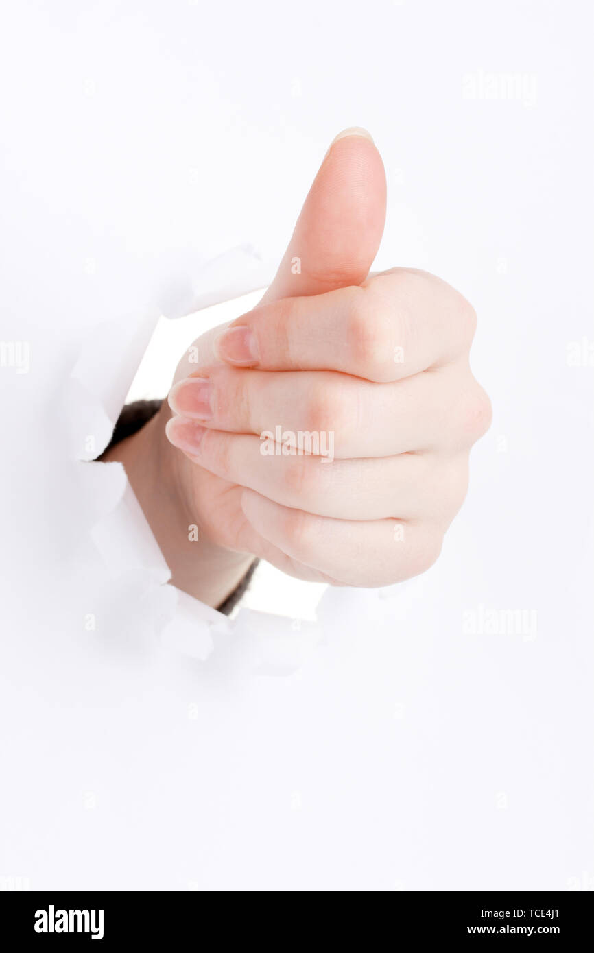 Thump up hand sign isolated on white Stock Photo - Alamy