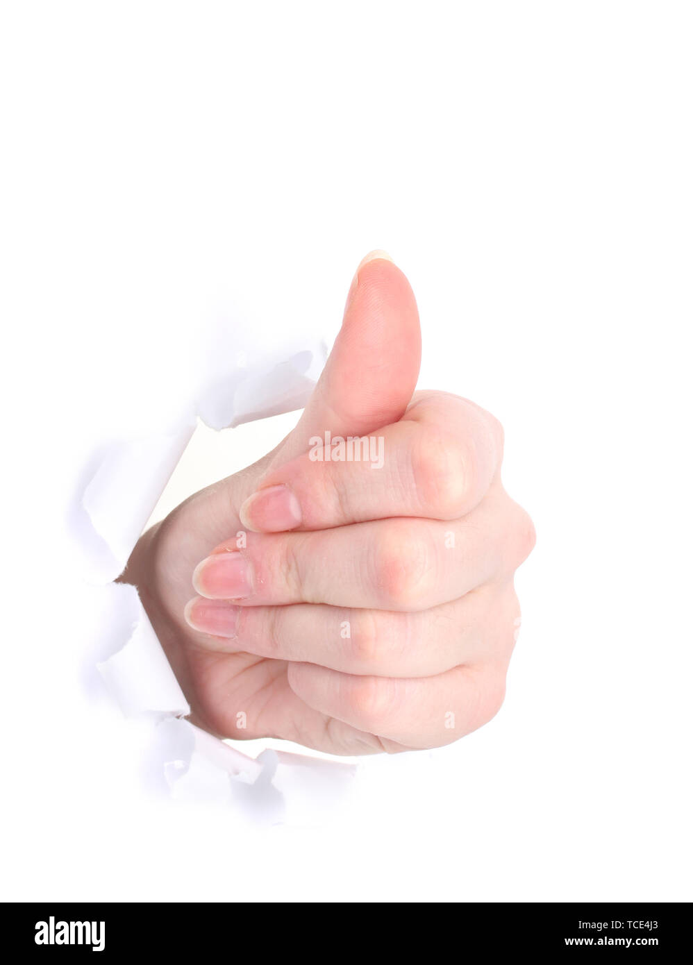 Thump up hand sign isolated on white Stock Photo - Alamy