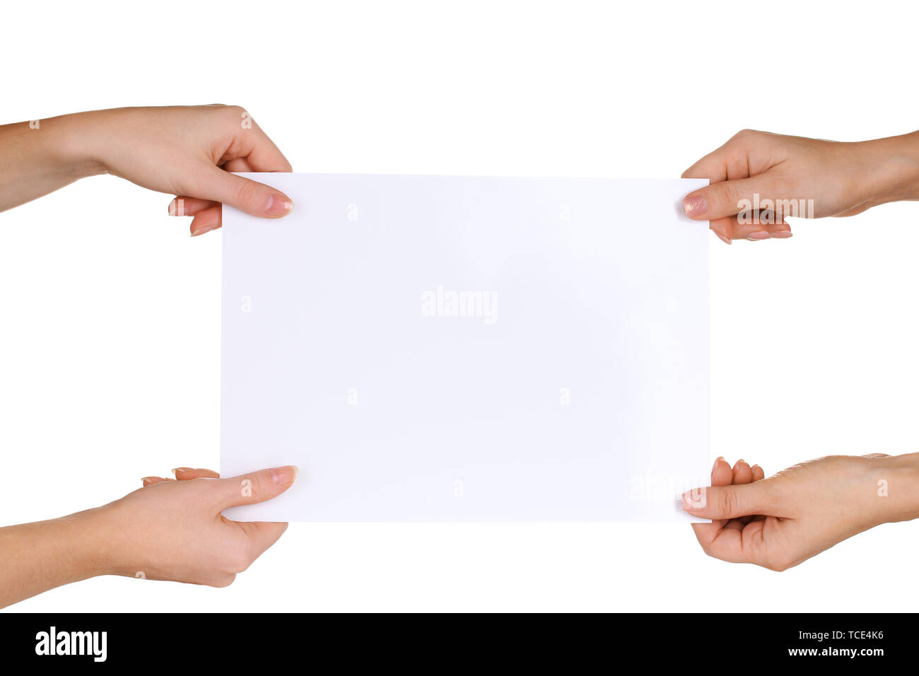 Hands and paper isolated on white Stock Photo - Alamy