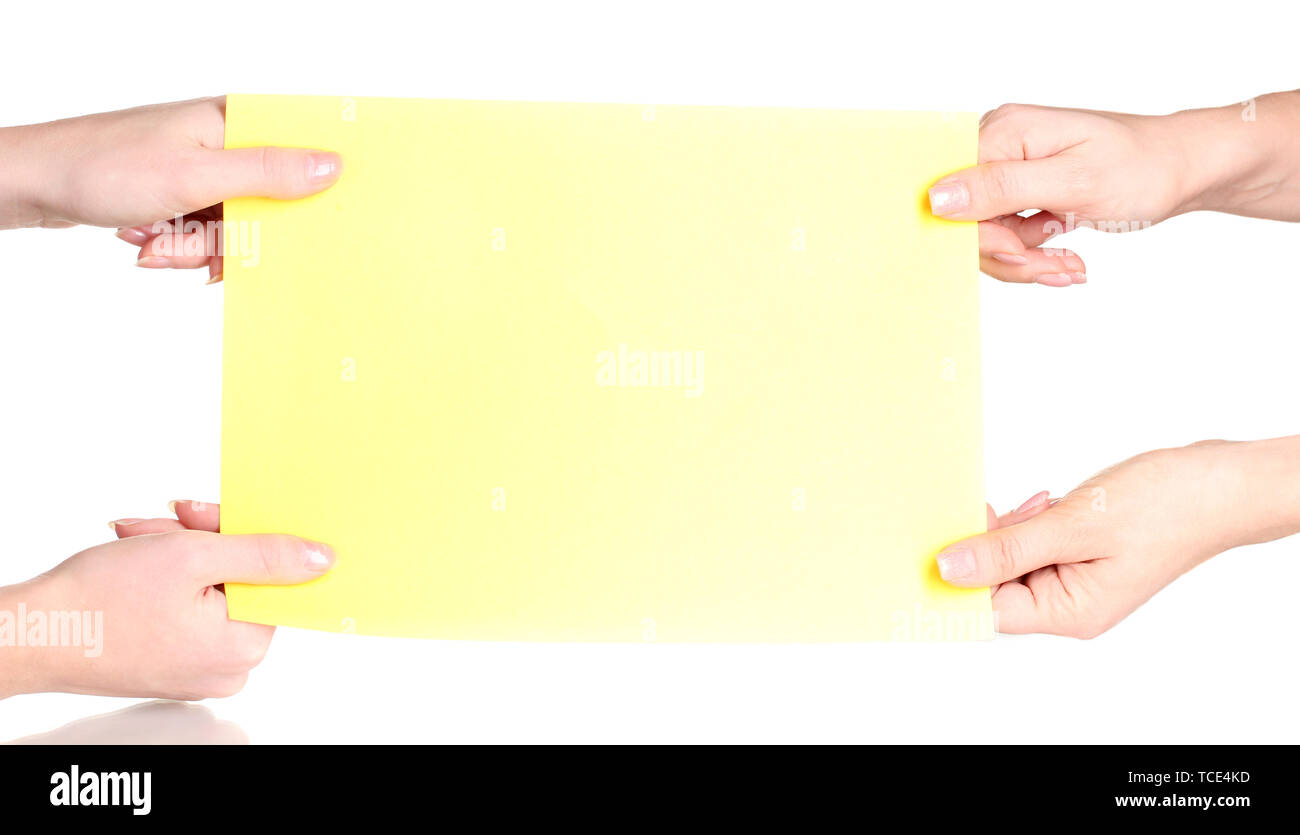 Hands and paper isolated on white Stock Photo - Alamy