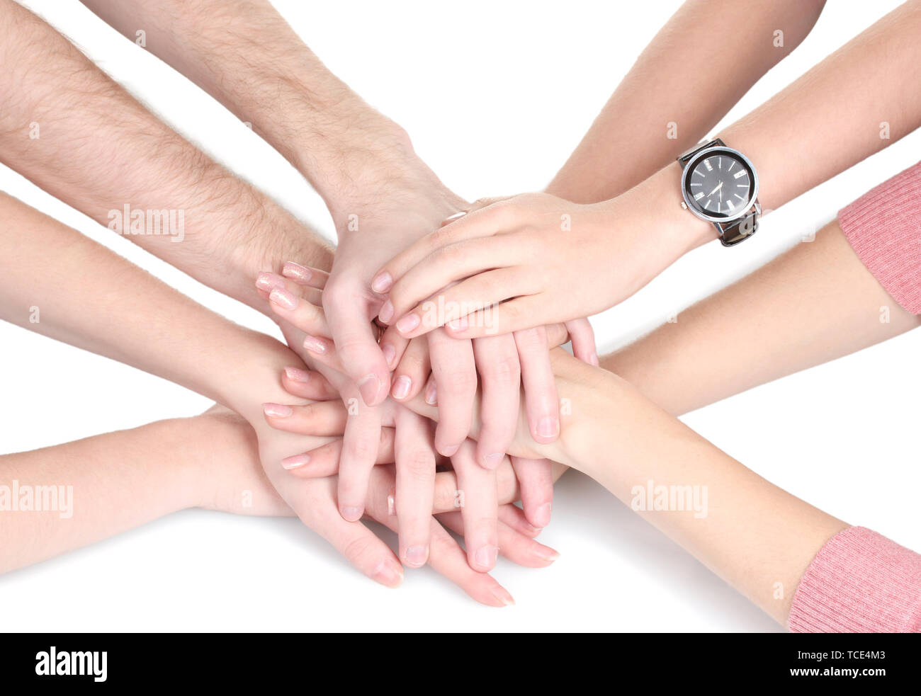 group of young people's hands isolated on white Stock Photo - Alamy