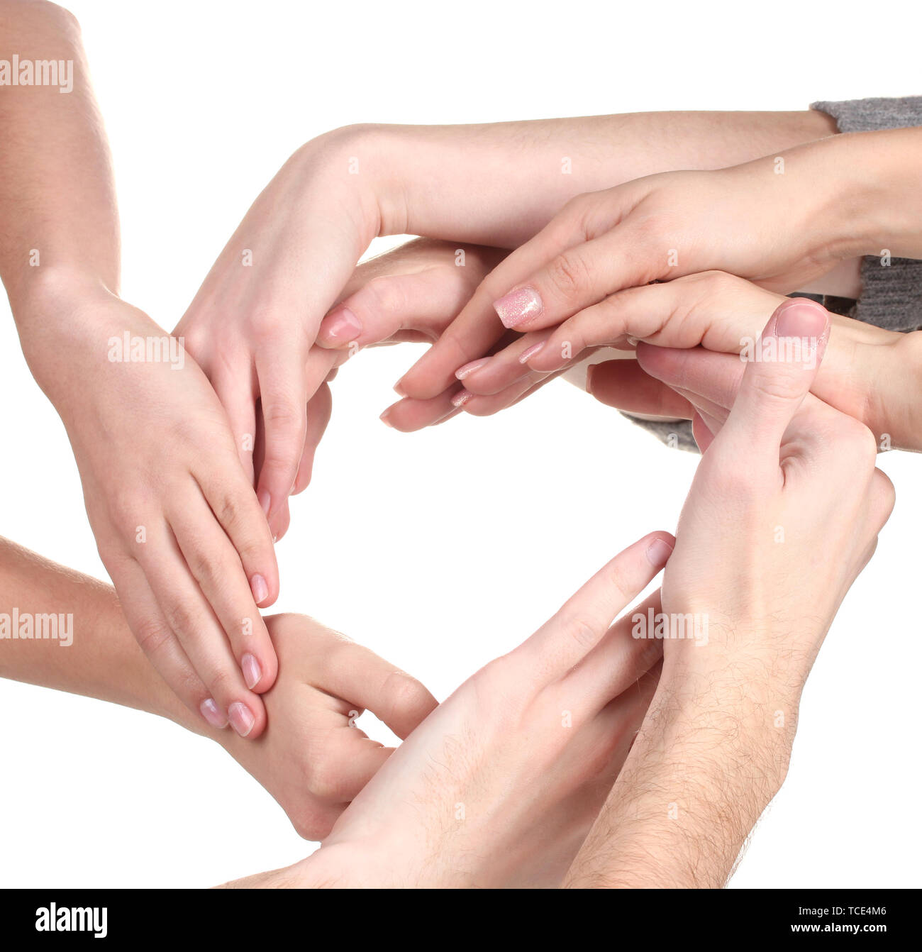 group of young people's hands isolated on white Stock Photo - Alamy