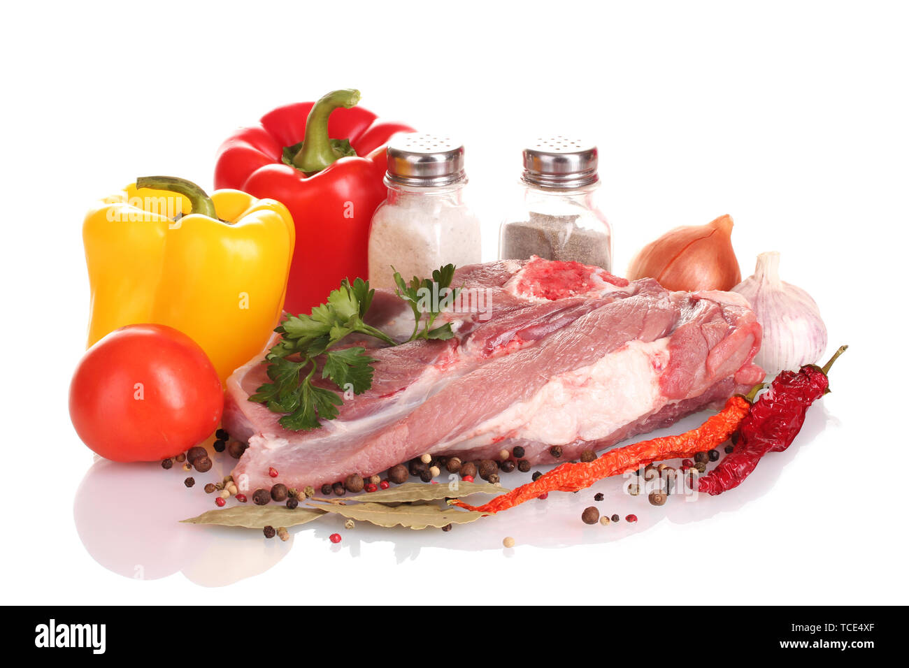 Raw meat and vegetables isolated on whitе Stock Photo - Alamy