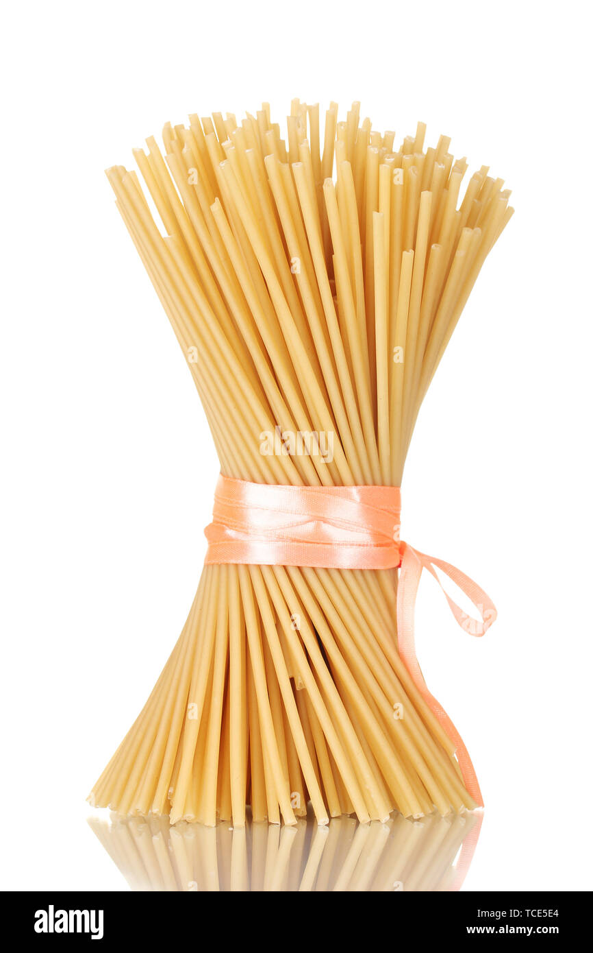 Bunch of spaghetti with ribbon isolated on white Stock Photo - Alamy