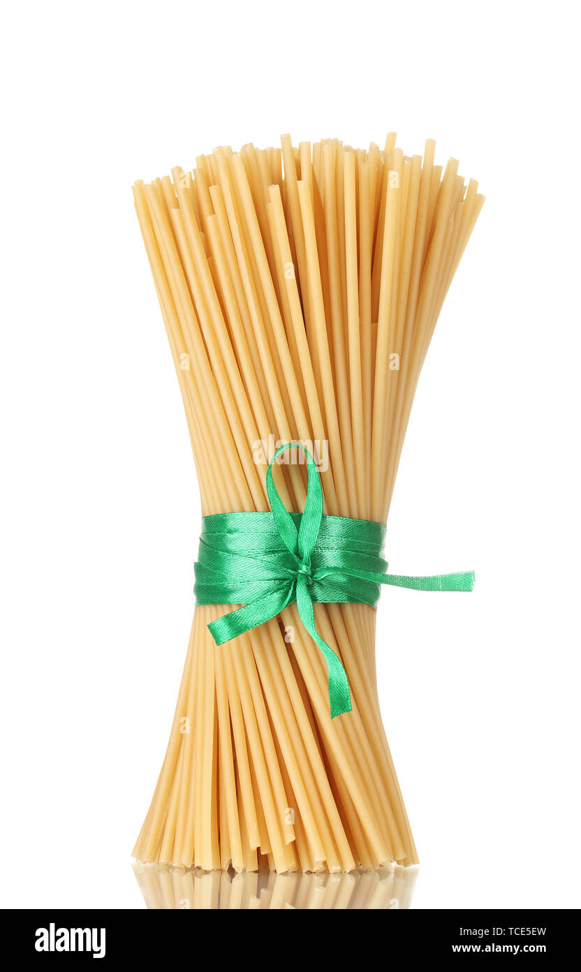 Bunch of spaghetti with ribbon isolated on white Stock Photo - Alamy
