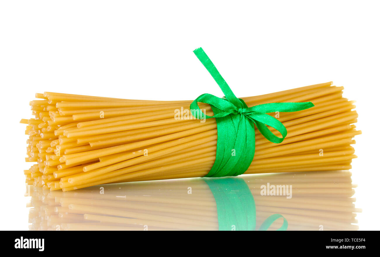 Bunch of spaghetti with ribbon isolated on white Stock Photo - Alamy