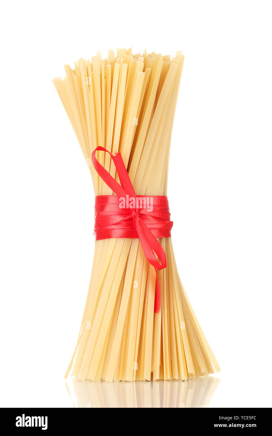 Bunch of spaghetti with ribbon isolated on white Stock Photo - Alamy