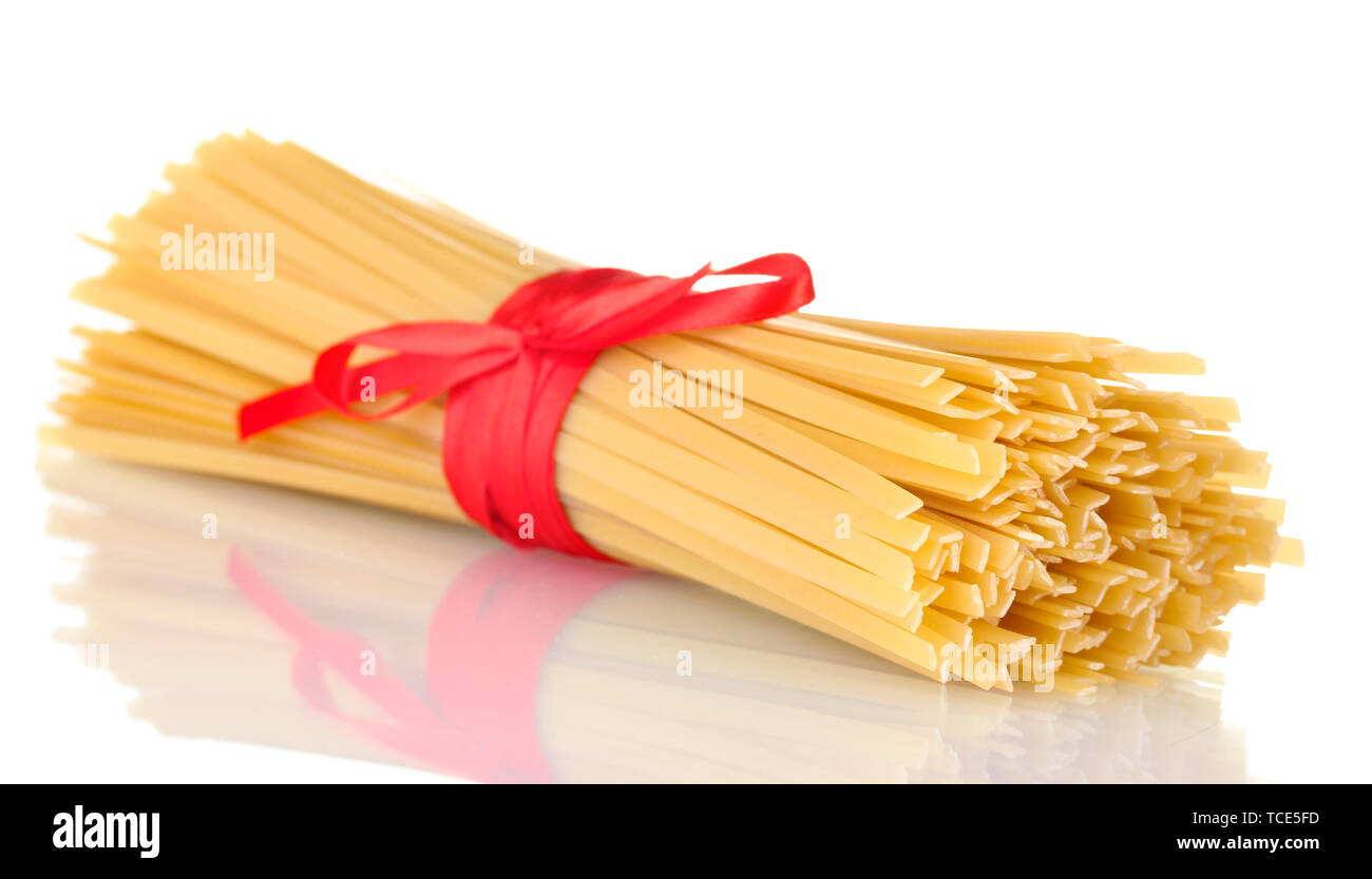 Bunch of spaghetti with ribbon isolated on white Stock Photo - Alamy
