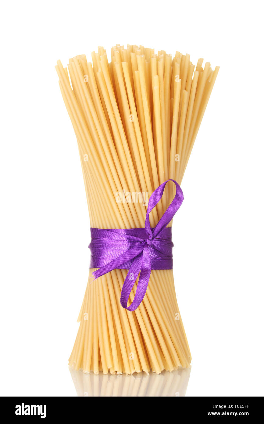 Bunch of spaghetti with ribbon isolated on white Stock Photo - Alamy