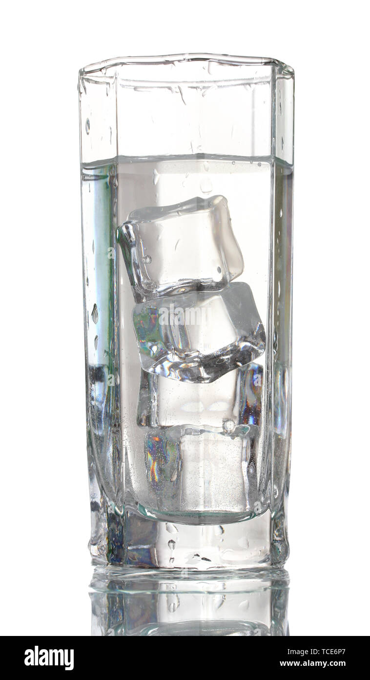 fresh water in glass with ice cubes isolated on white Stock Photo - Alamy