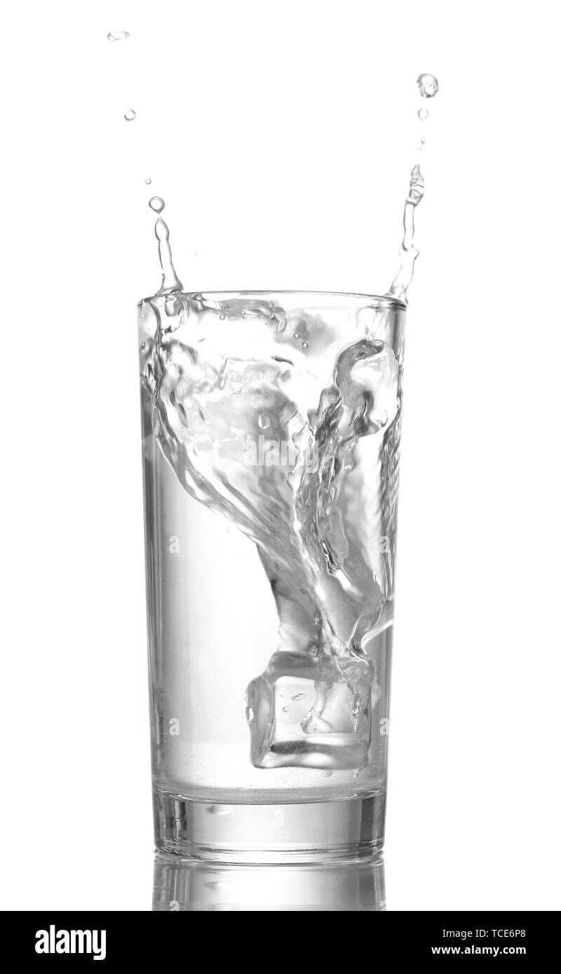 fresh water in glass with ice cubes isolated on white Stock Photo - Alamy
