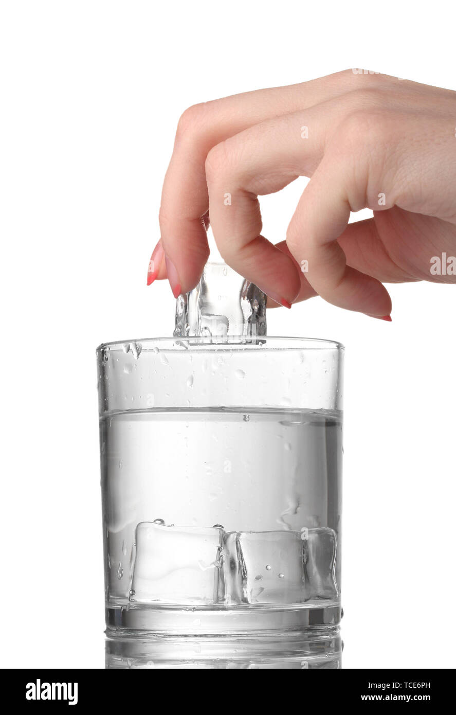 fresh water in glass with ice cubes isolated on white Stock Photo - Alamy