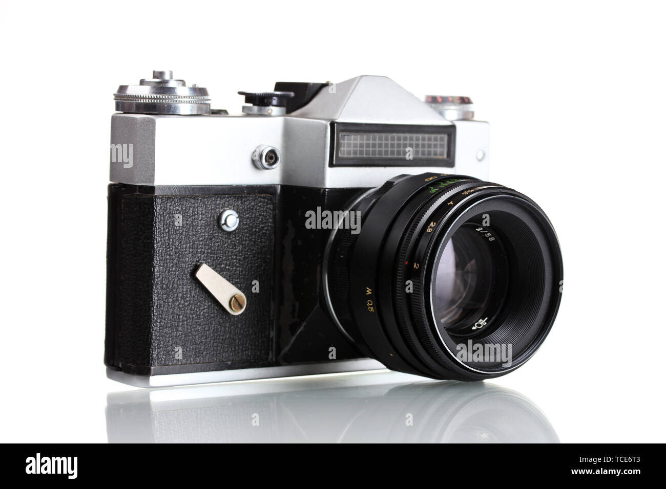 Old photo camera isolated on white Stock Photo - Alamy