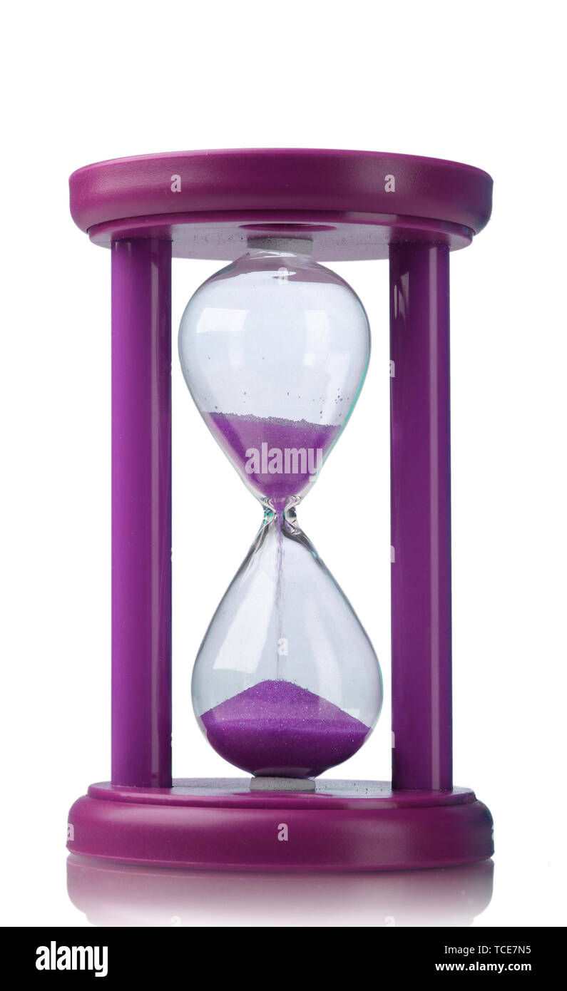 Purple hourglass isolated on white Stock Photo - Alamy