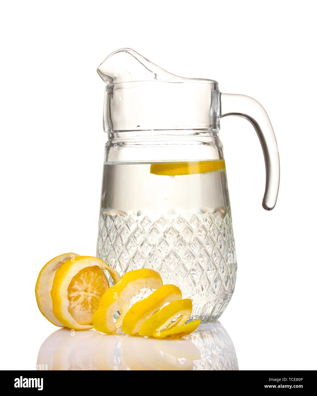 pitcher of lemonade and lemon isolated on white Stock Photo - Alamy