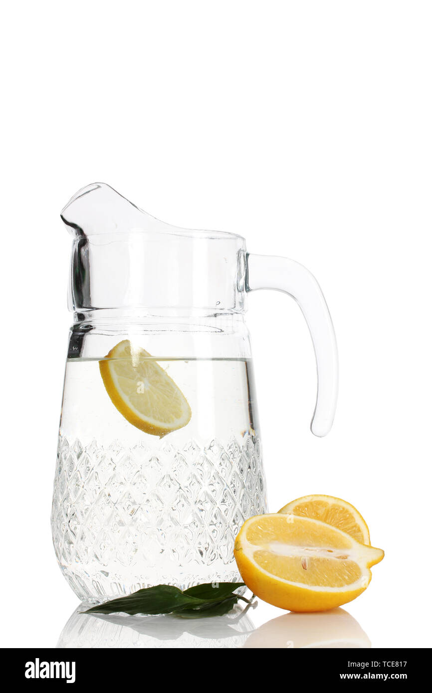 pitcher of lemonade and lemon isolated on white Stock Photo - Alamy