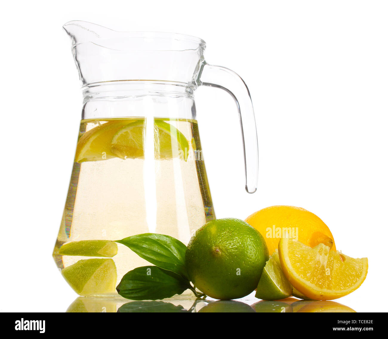 pitcher of lemonade, lime and lemon isolated on white Stock Photo - Alamy
