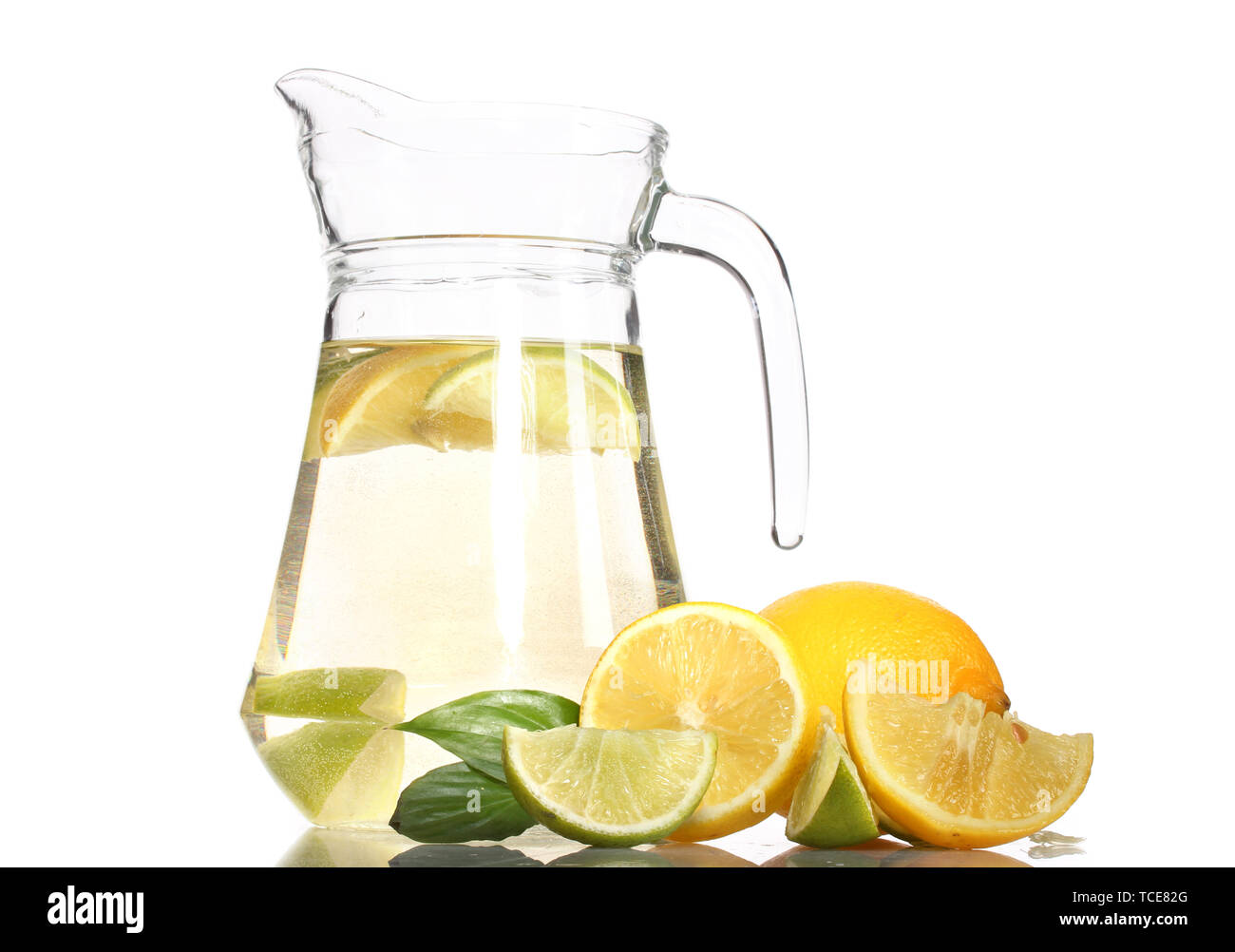 pitcher of lemonade, lime and lemon isolated on white Stock Photo - Alamy