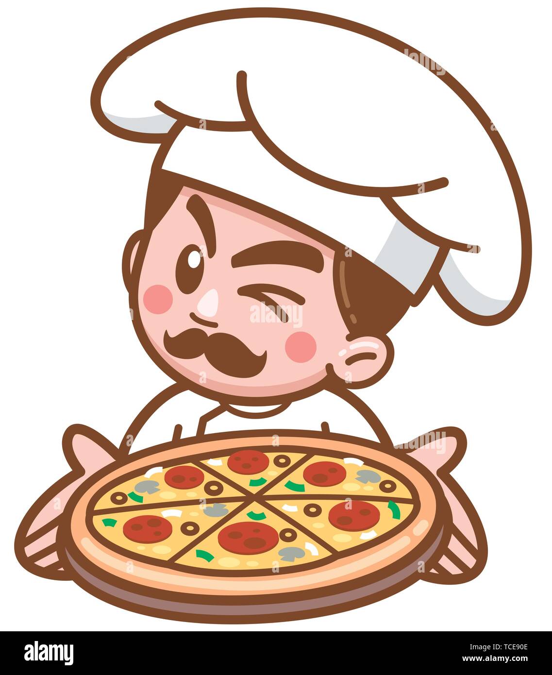 Vector illustration of Cartoon Pizza chef presenting food Stock Vector ...