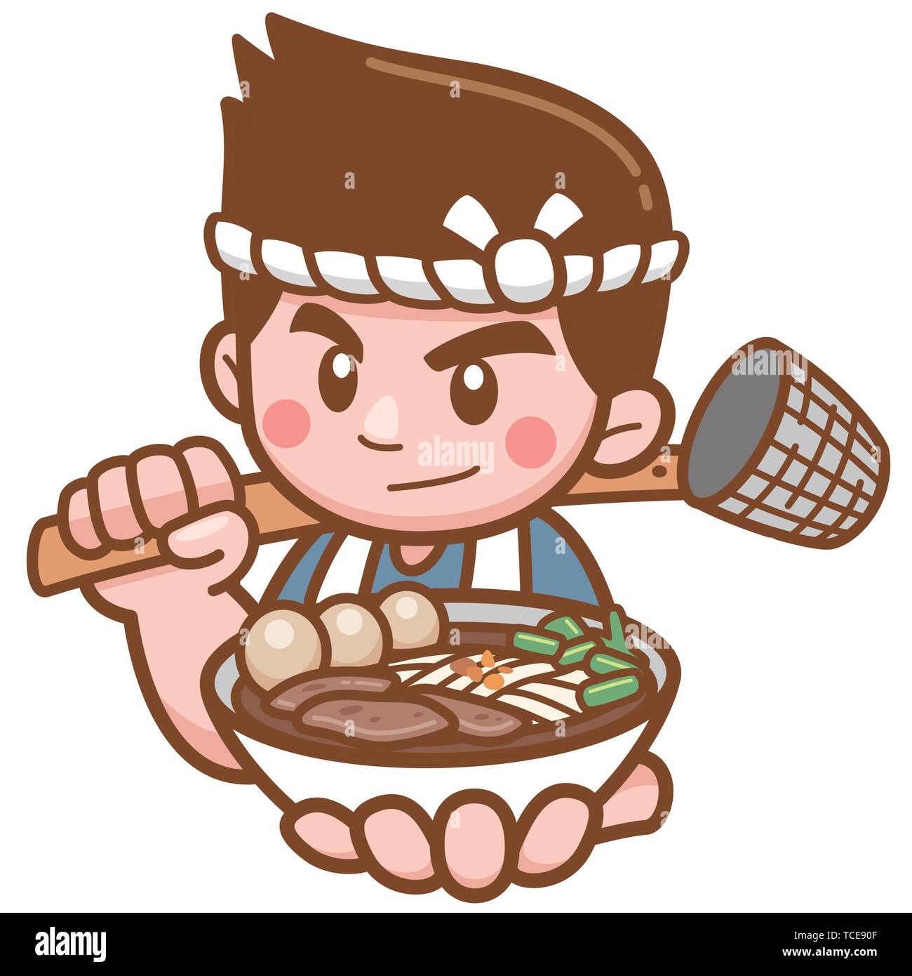 Vector illustration of Cartoon Chef noodles presenting food Stock ...