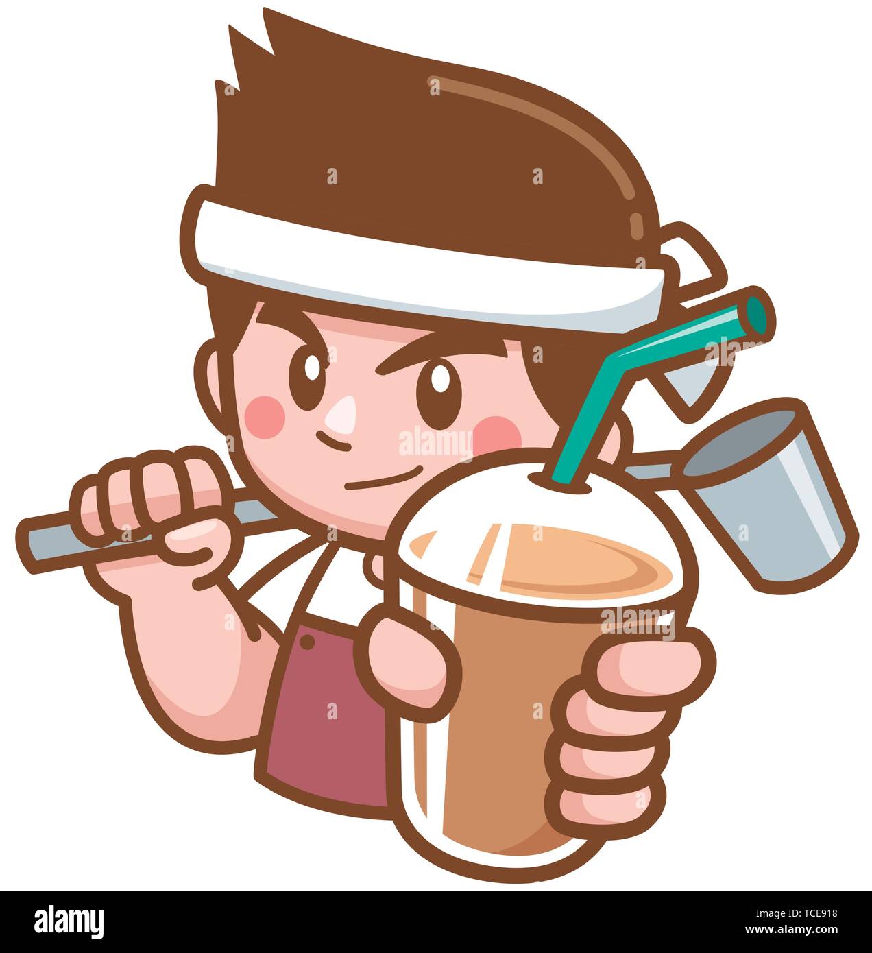 Vector illustration of Barista Cartoon Character presenting coffee ...