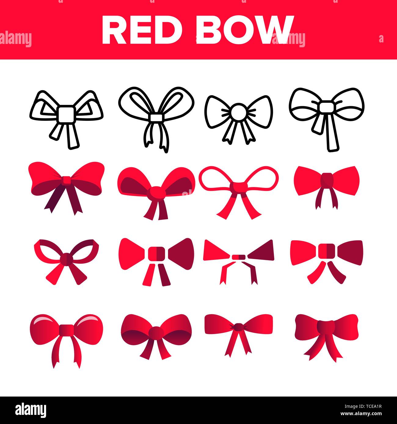 Red Bow And Ribbon Vector Color Icons Set Stock Vector Image & Art - Alamy