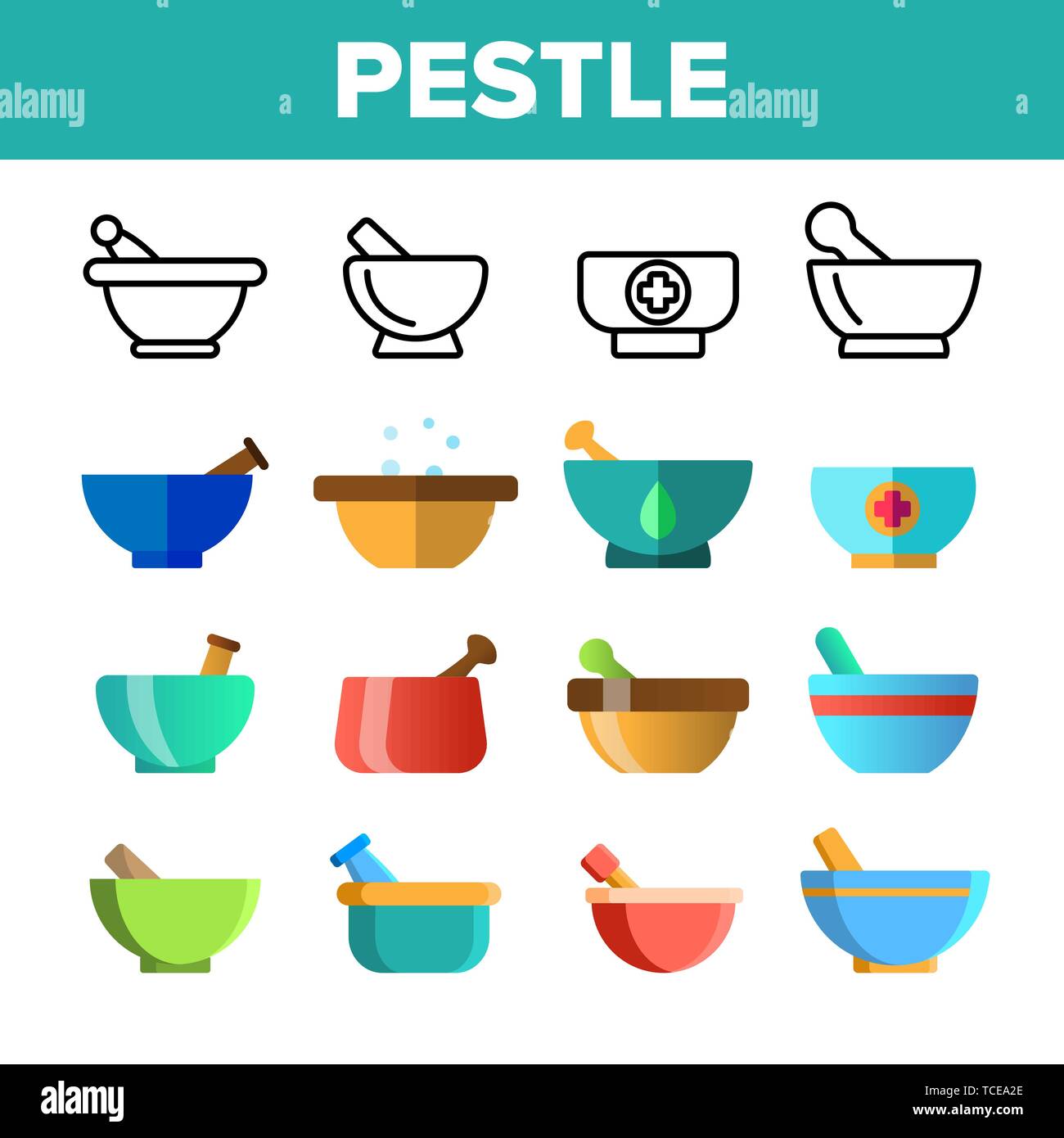 Pestles With Mortars Vector Color Icons Set Stock Vector Image & Art ...