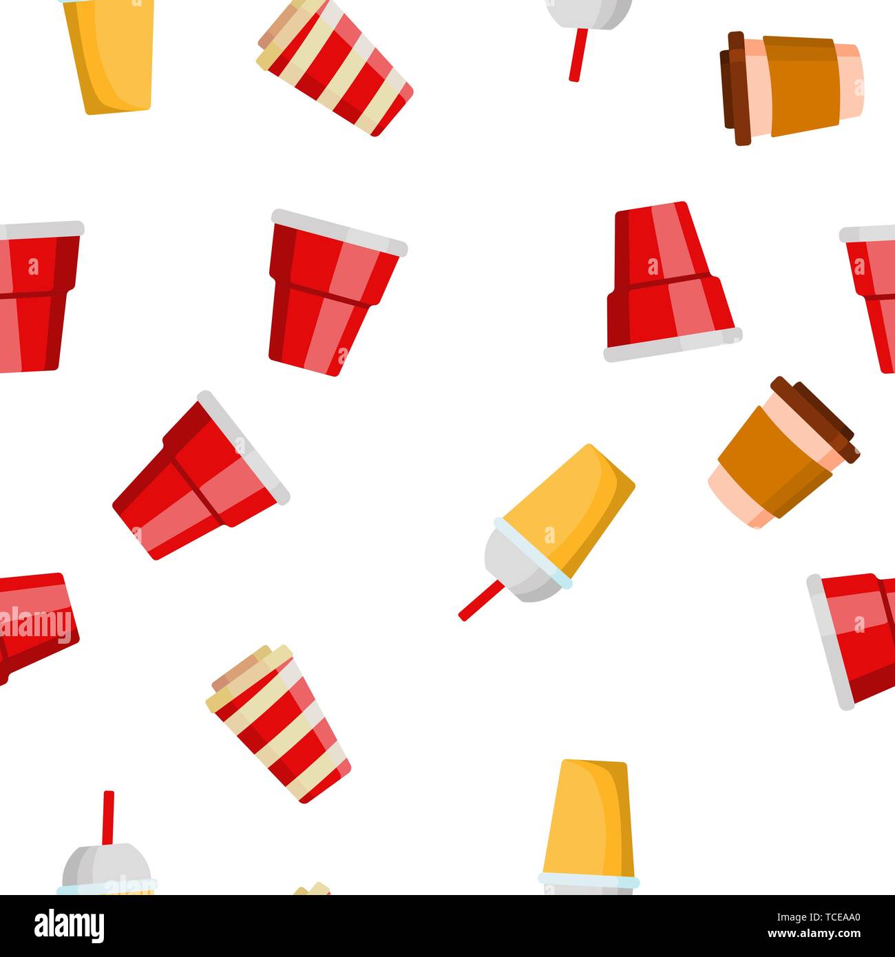 Disposable Plastic Cup Linear Vector Seamless Pattern Stock Vector ...