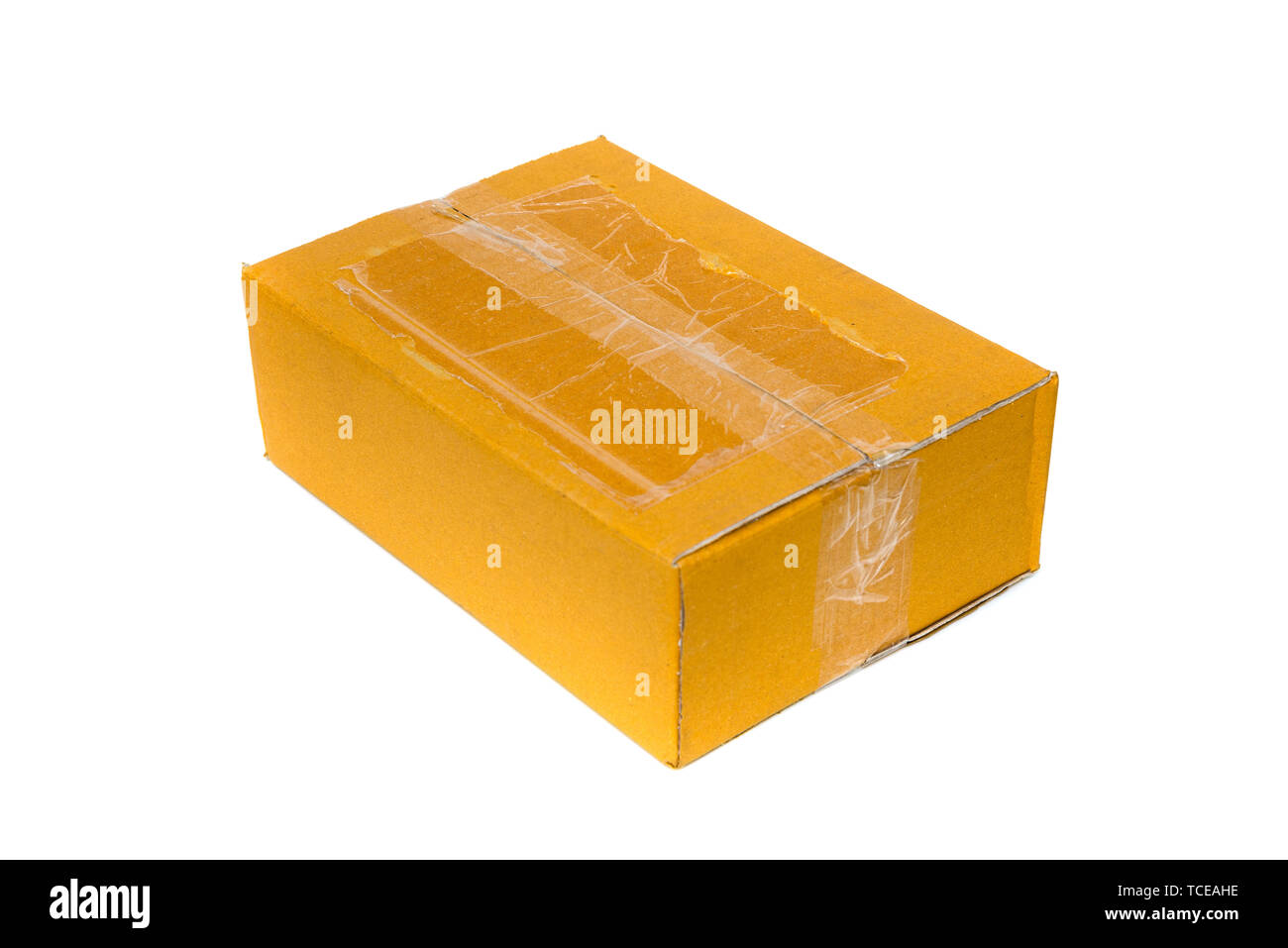 Empty old brown small cardboard box for mock up isolated on white ...