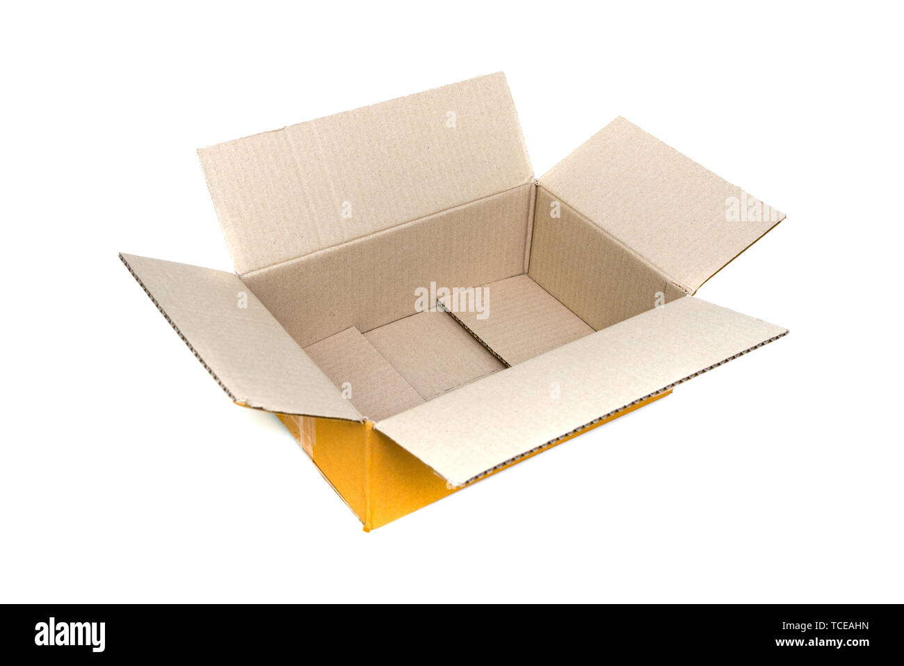 Empty opened old brown small cardboard box for mock up isolated on ...