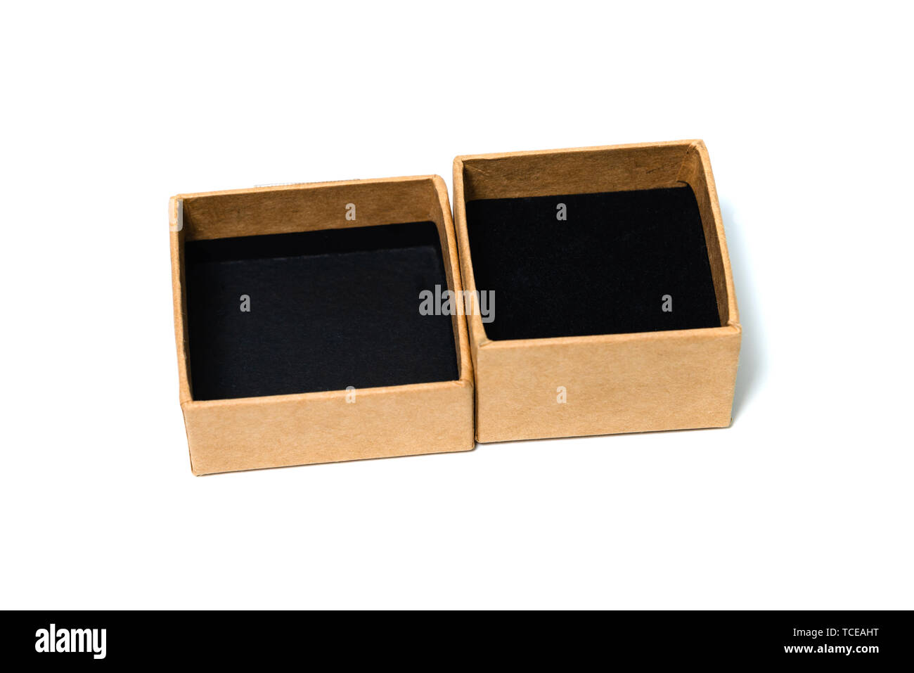 Empty opened brown small cardboard box with lid for mock up isolated on ...