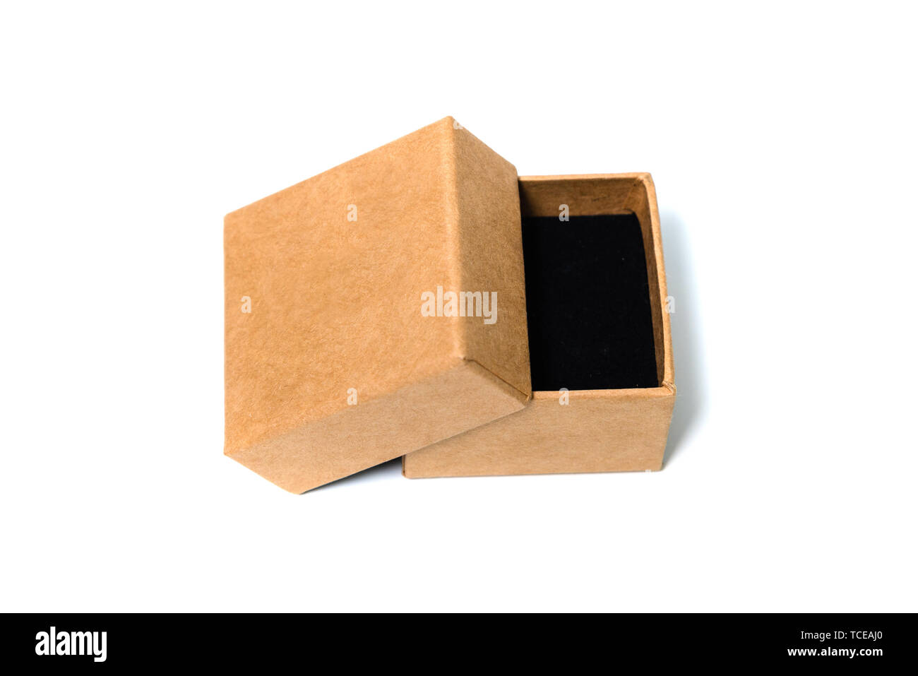 Empty opened brown small cardboard box with lid for mock up isolated on ...